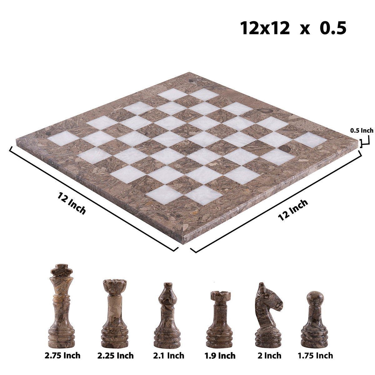 Sand Dune and White 12 Inches High Quality Marble Chess Set – Castle Rock
